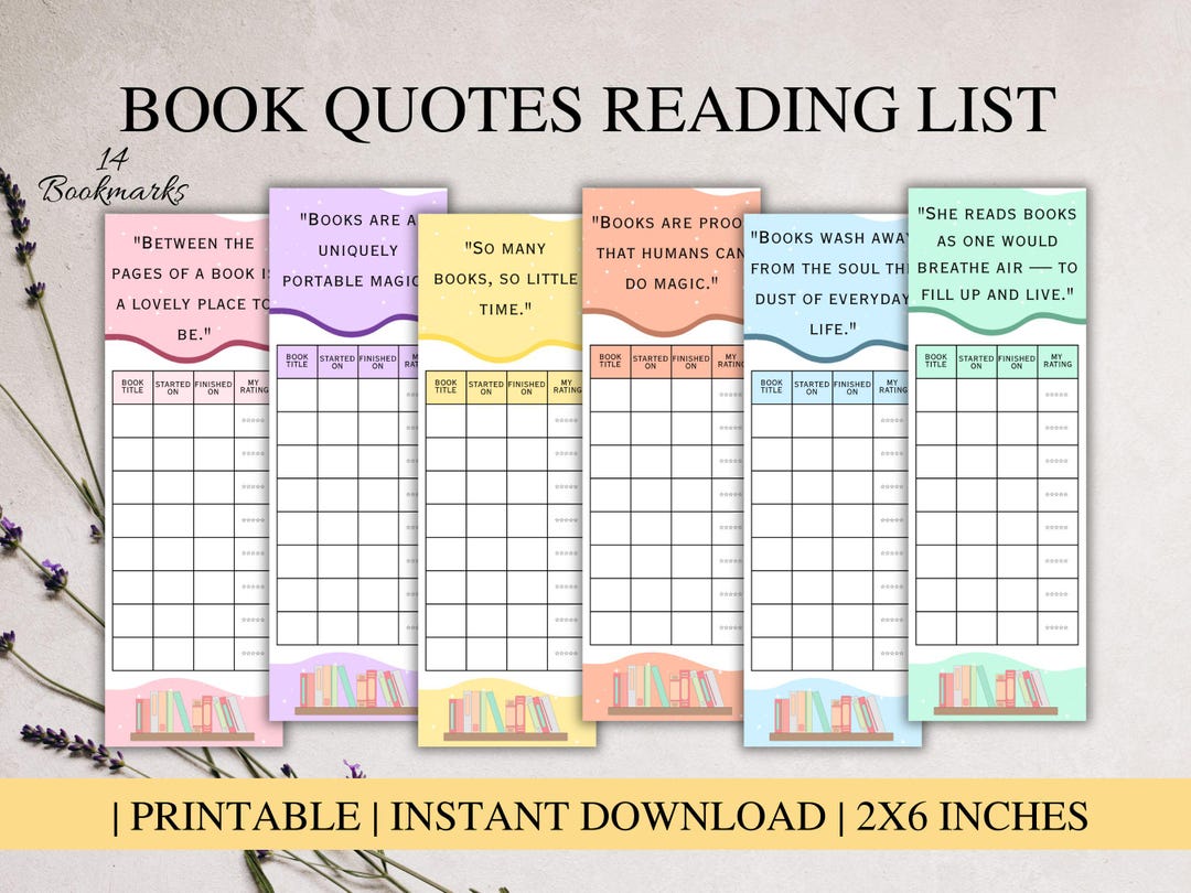 Reading List Bookmarks Printable Bundle | 14 DIY Bookmarks 2x6 Inches ...