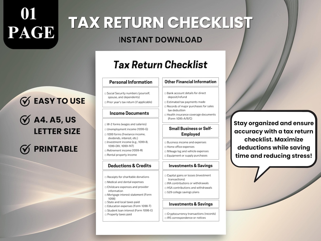 Tax Return Checklist,tax Prep,tax Deductions,tax Prep Checklist,tax Log ...