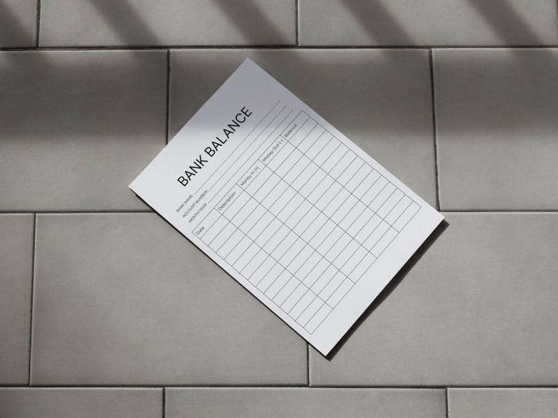 Bank Balance Sheet Printable | Bank Account Ledger | Money in Money Out ...