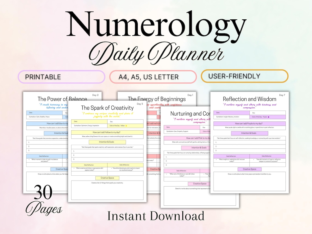 Undated Numerology Daily Planner, Color and Number Inspired Journal ...