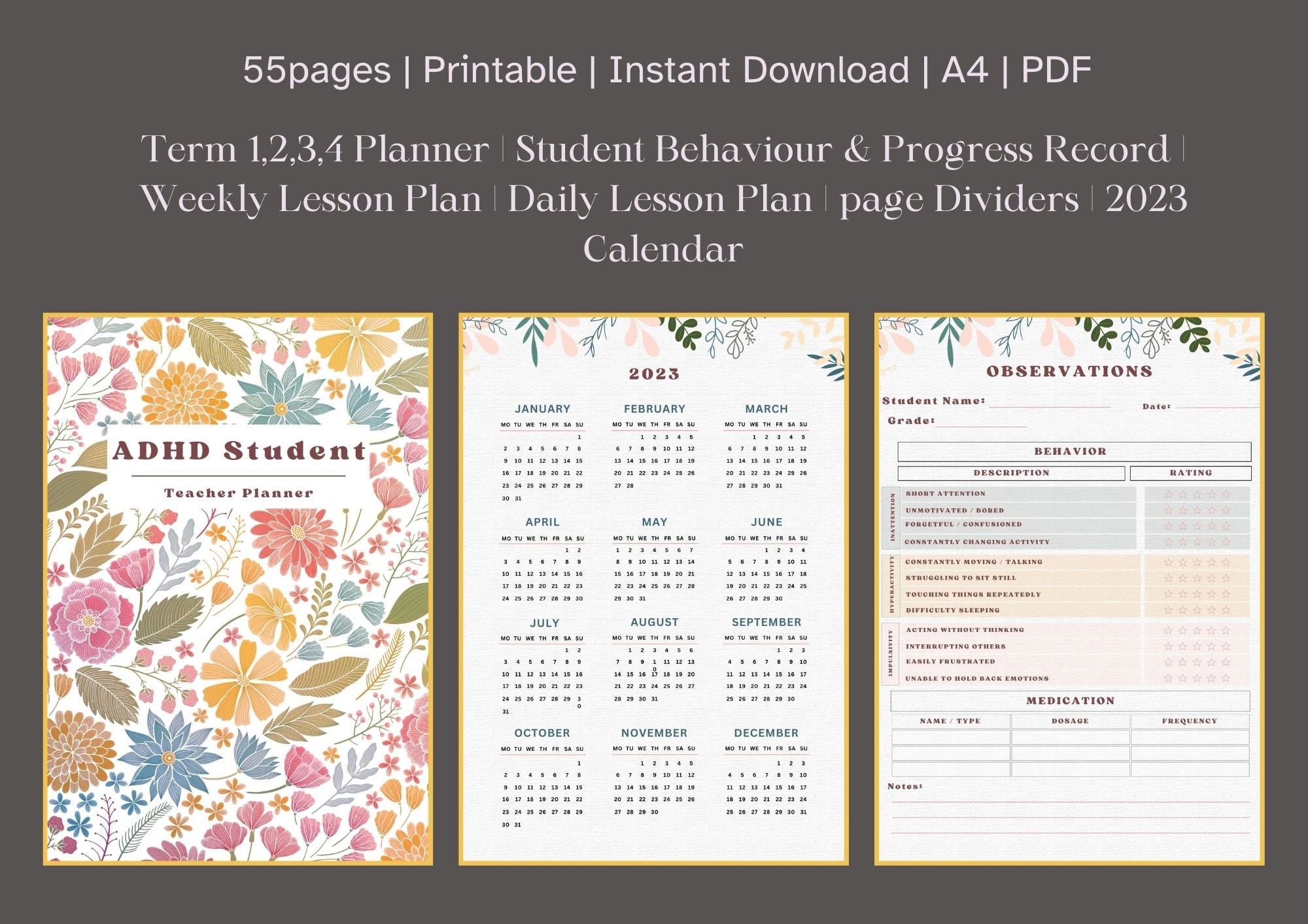 ADHD Student Planner for Teachers, ADHD Planner Printable, ADHD ...