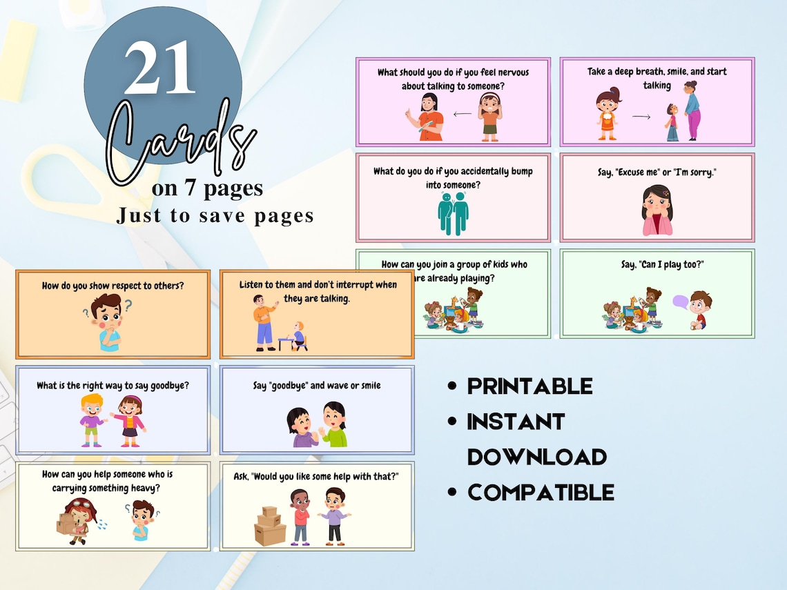 Social Skills Flashcards for Students With Autism, Engaging Social ...