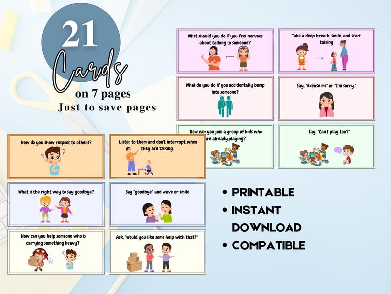 Social Skills Flashcards for Students With Autism, Engaging Social ...