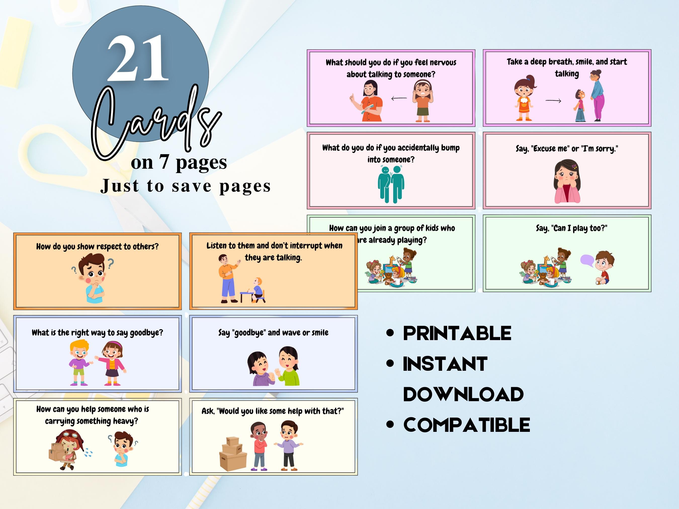 Social Skills Flashcards for Students With Autism, Engaging Social ...