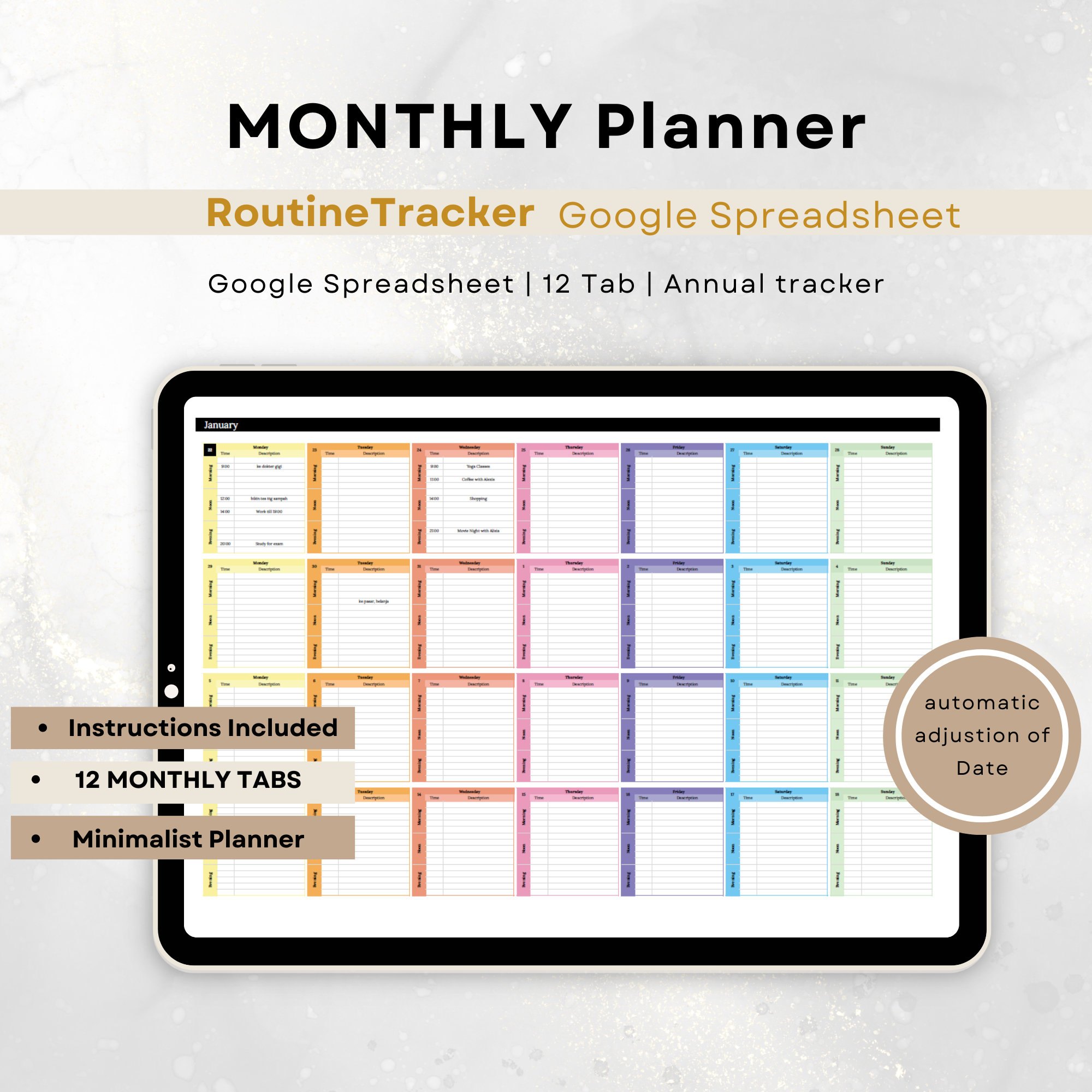 Digital Planner Spreadsheet for Google Sheets, to Do List, Monthly ...
