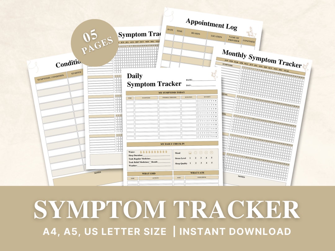 Symptom Tracker Printable, Medical Health Monitoring, Symptom Recording ...