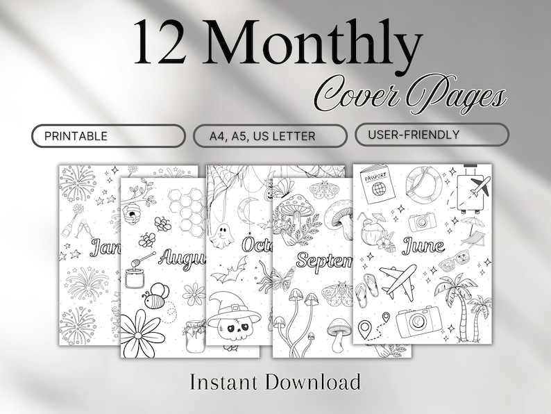 12-month Planner Cover Pages Bundle | Printable Journal Inserts With ...