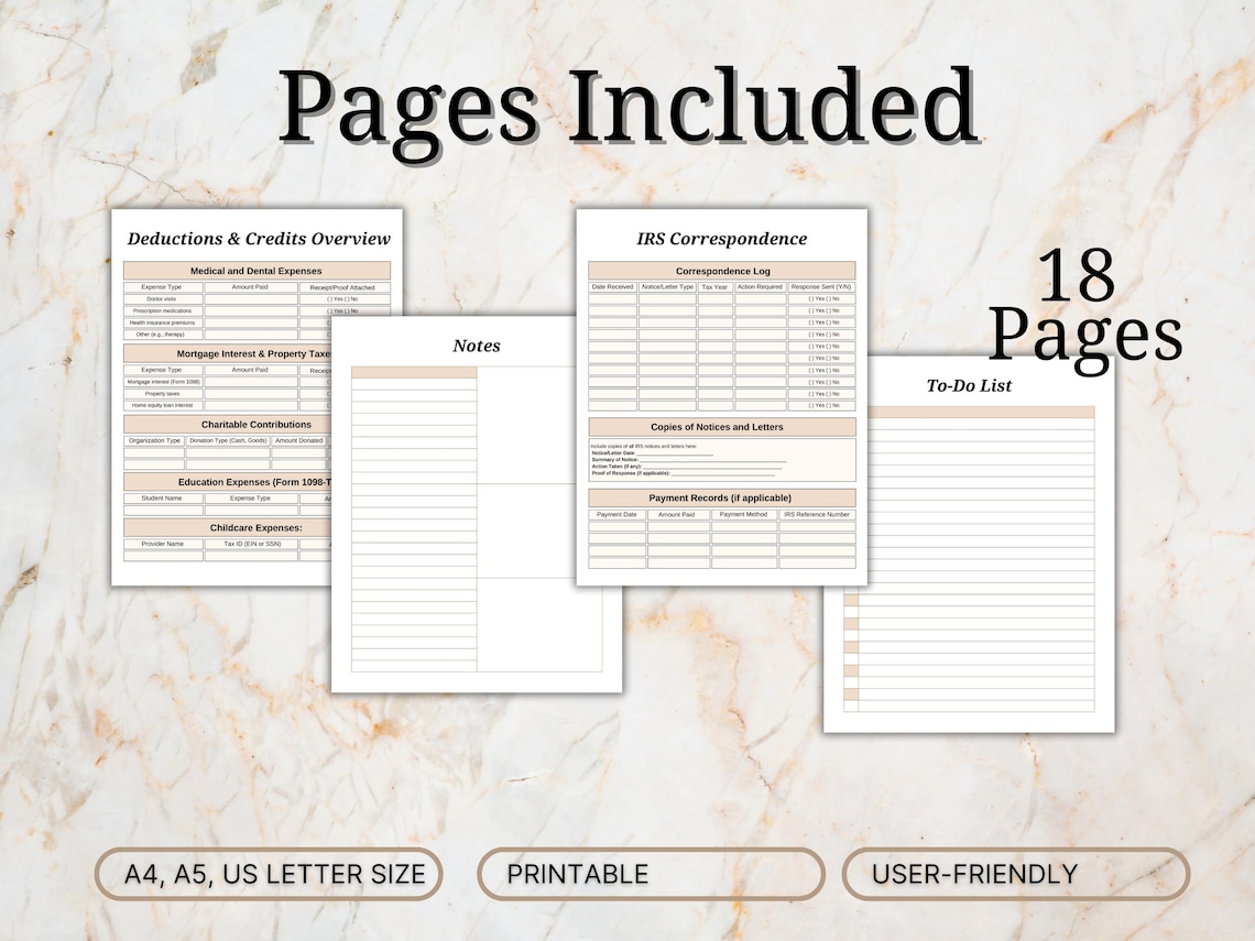 Tax Return Binder Checklist, Tax Organizer Binder, Tax Prep Deductions ...