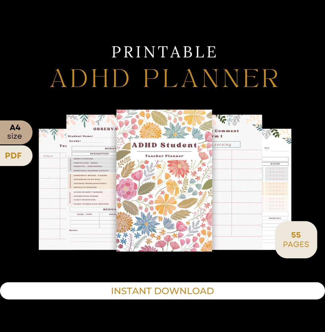 ADHD Student Planner for Teachers, ADHD Planner Printable, ADHD ...