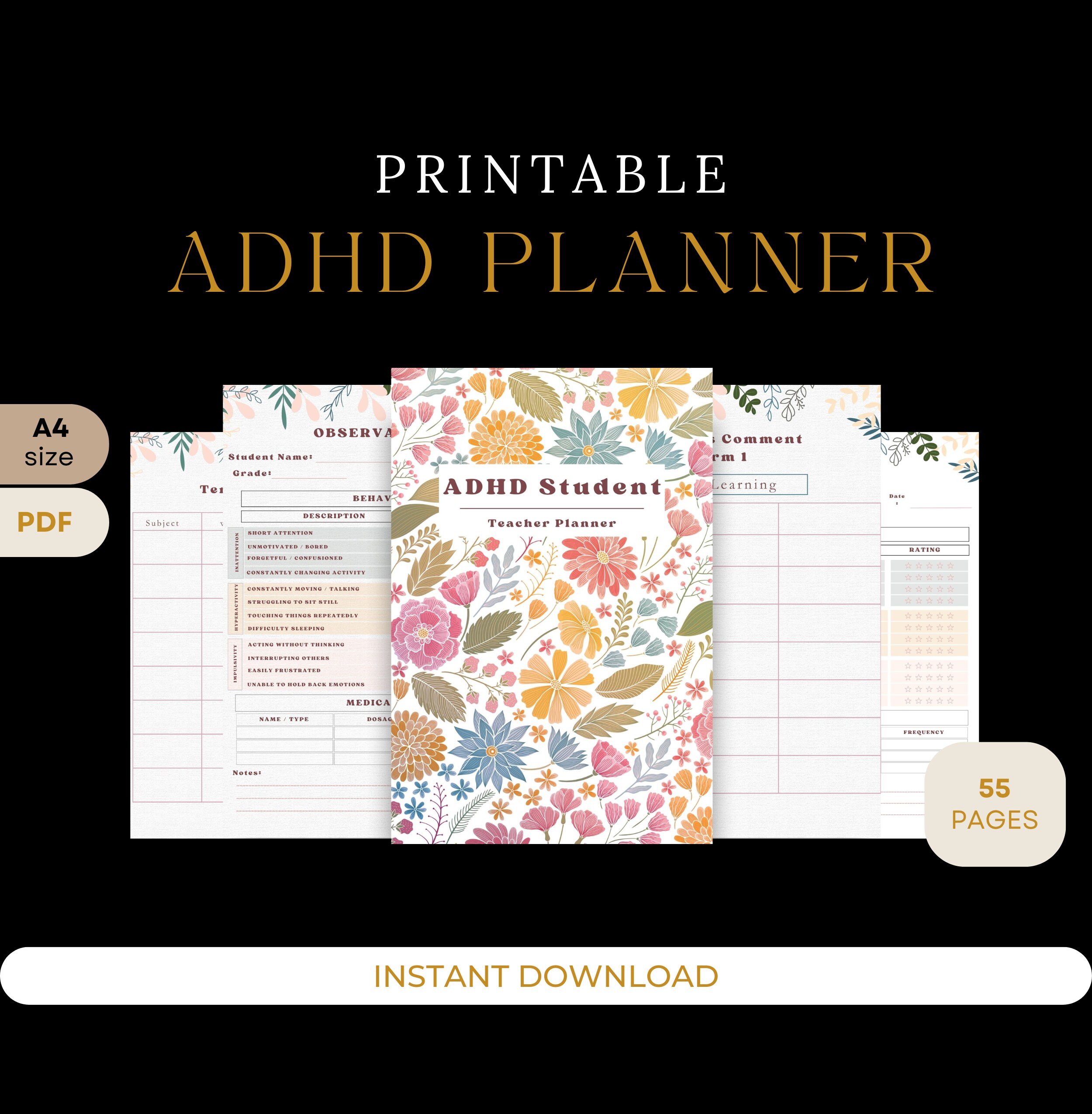 ADHD Student Planner for Teachers, ADHD Planner Printable, ADHD ...