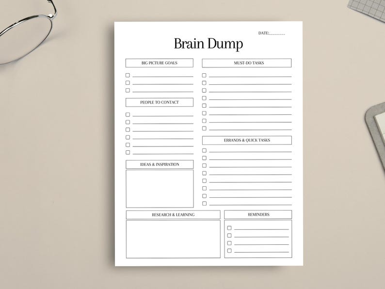 Brain Dump Printable | Productivity Planner Page | A4 US Letter | Task ...