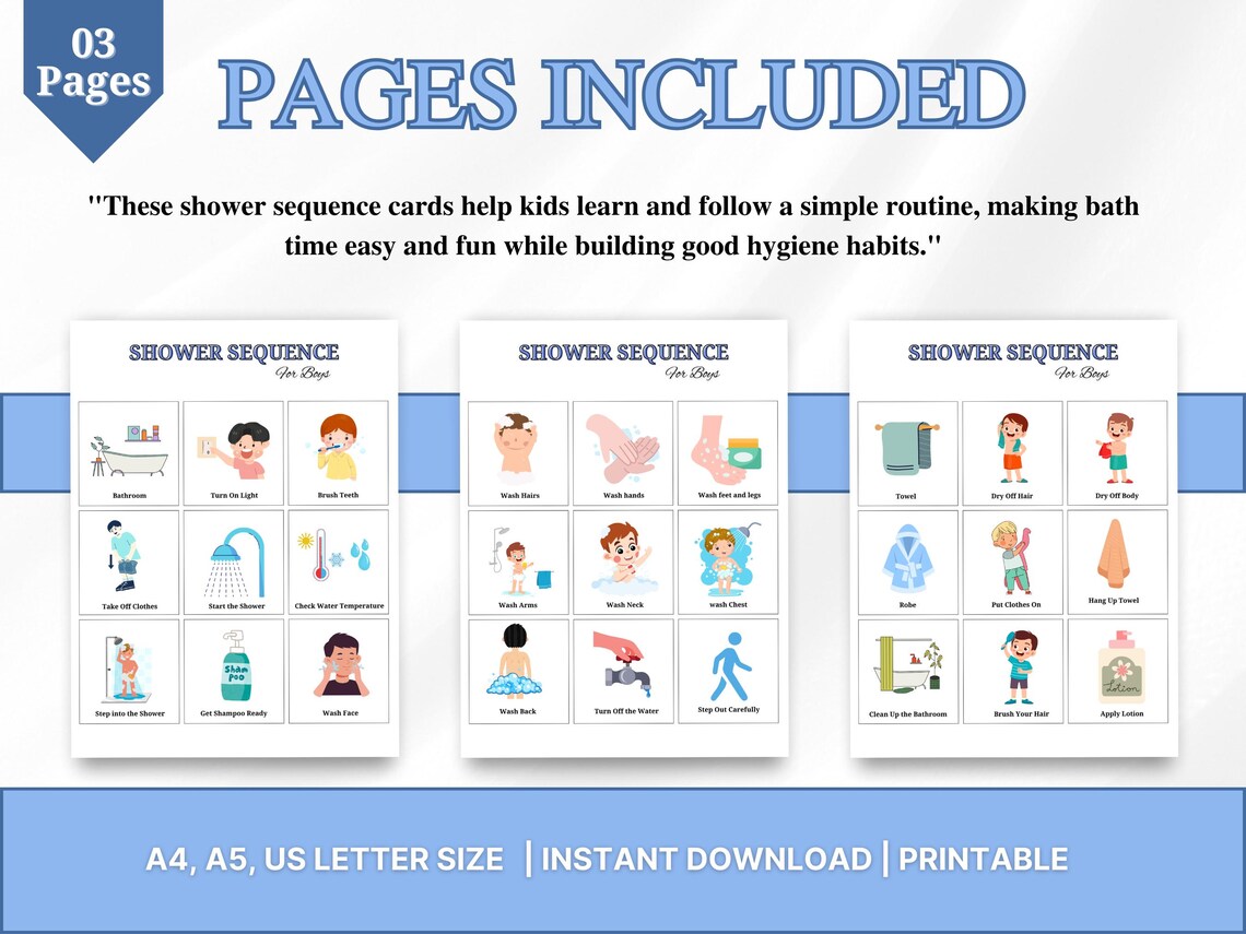 Special Needs Shower Sequence for Boys, Shower Routine Printable Chart ...