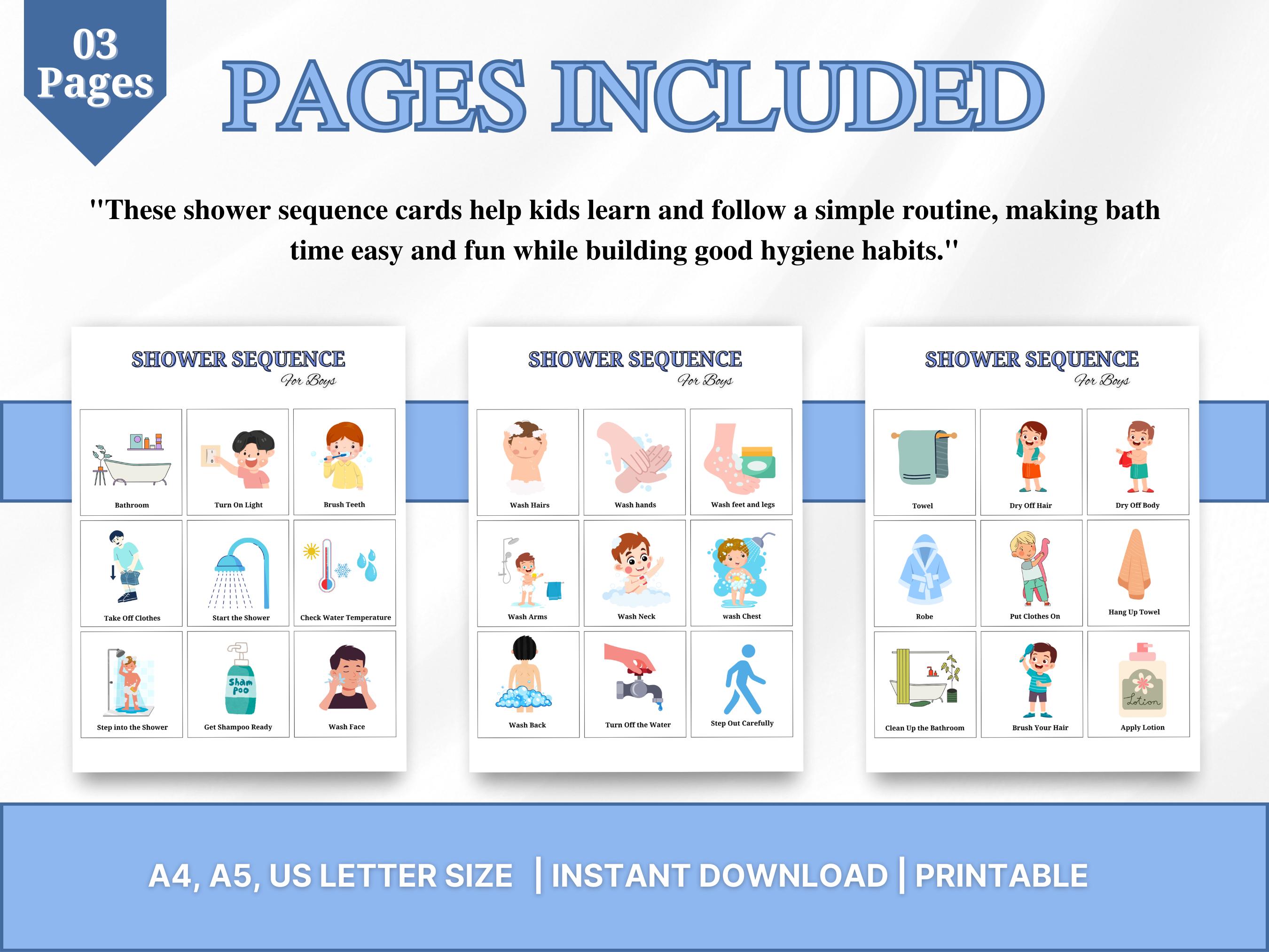 Special Needs Shower Sequence for Boys, Shower Routine Printable Chart ...