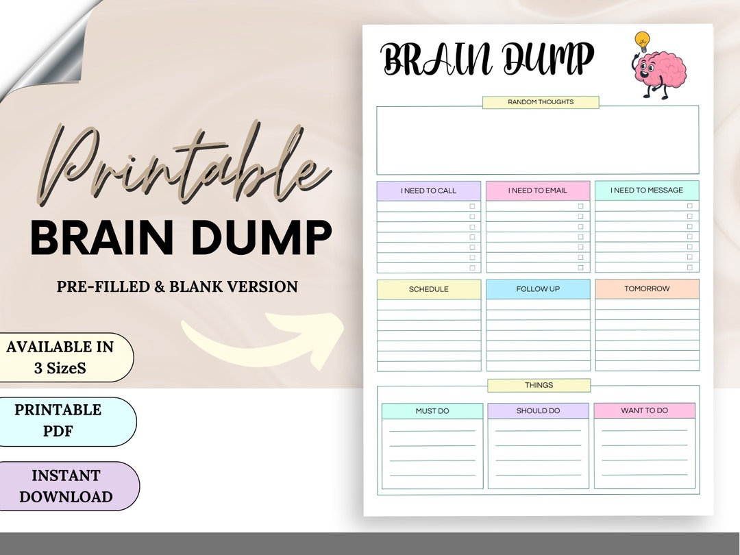 Printable Brain Dump Journal, Thought Organizer, Brain Dump ...