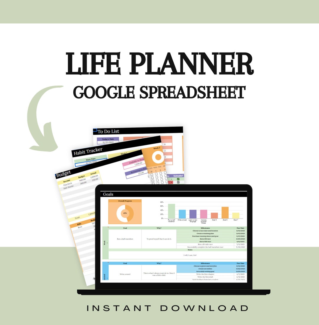 Google Sheet Life Planner Habit Tracker Daily Schedule Task Tracker ...