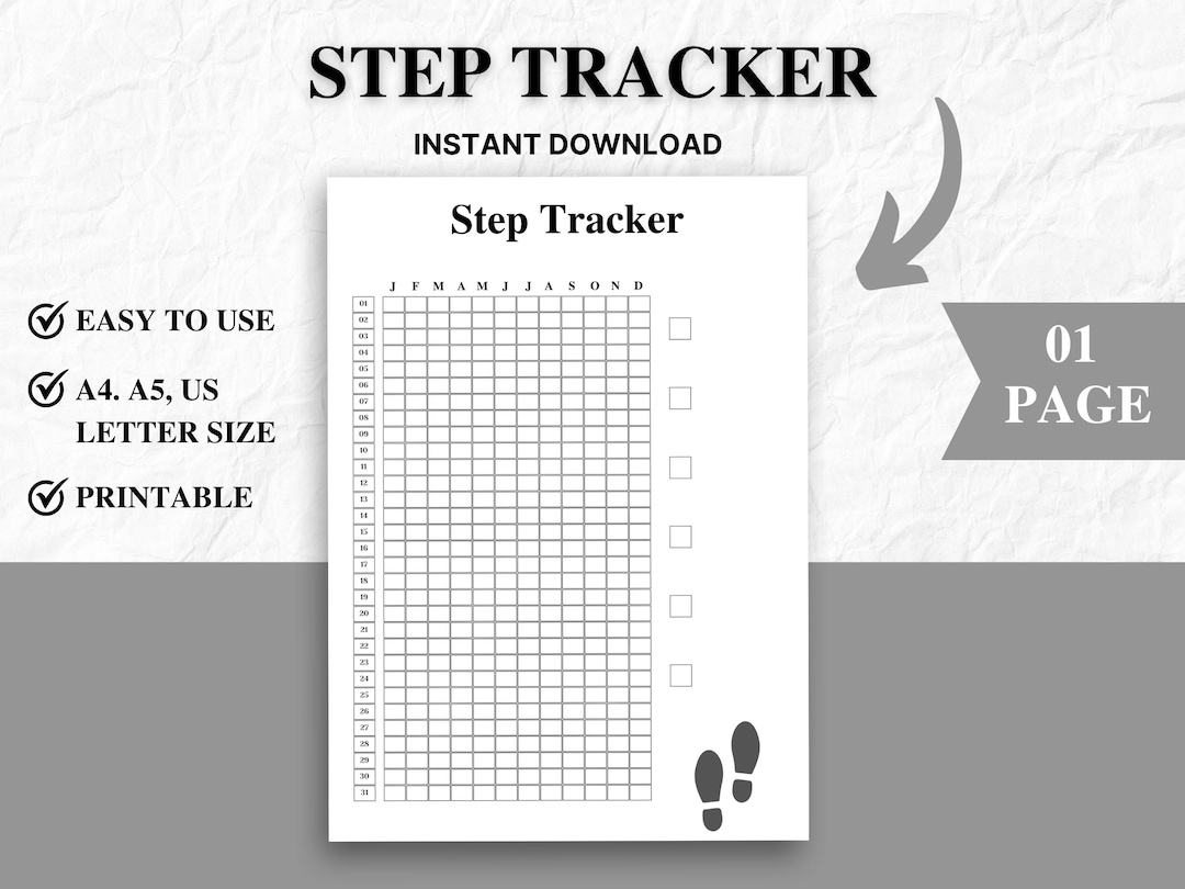 Daily Step Tracker Record, Step Log, Monthly Step Tracker Printable ...