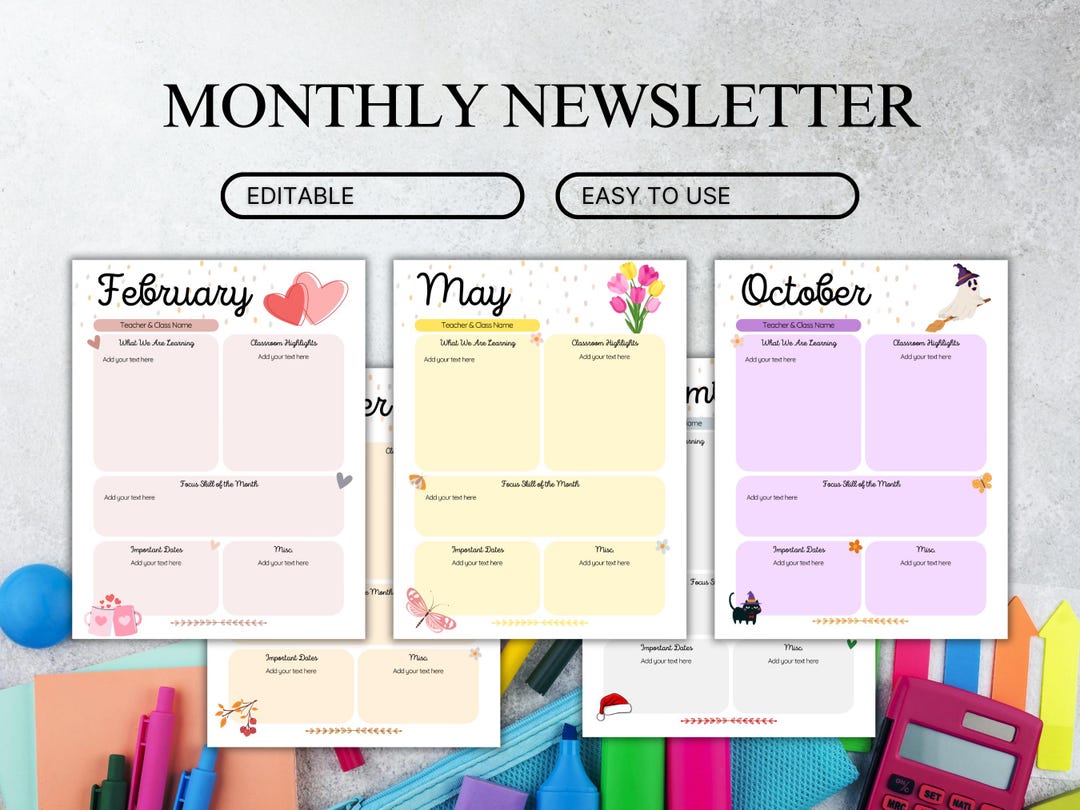 Monthly Newsletter Template Editable | Classroom Newsletter | Teacher ...