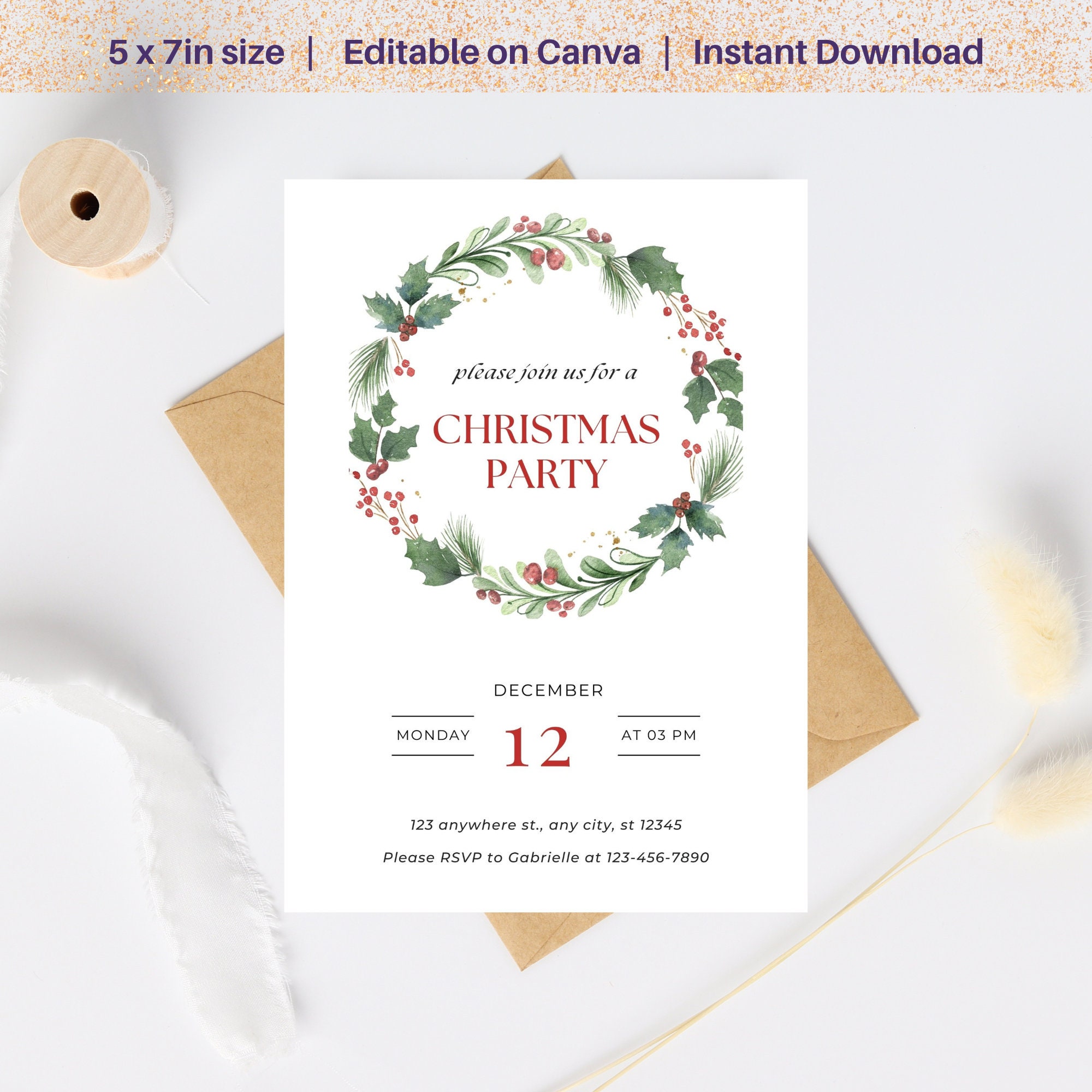 Editable Christmas Party Invitation Christmas Party Invite Holiday ...