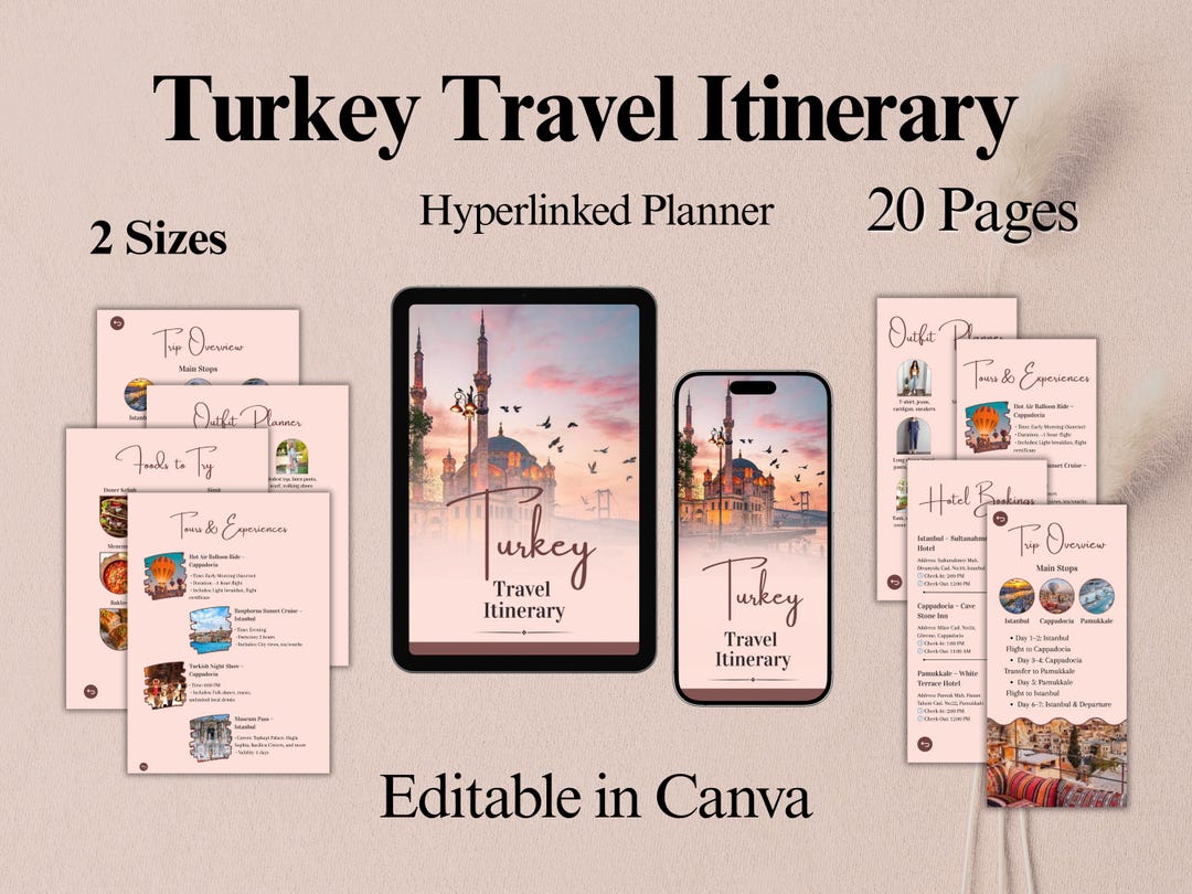 Editable Turkey Travel Itinerary | Hyperlinked 20-page Trip Planner ...