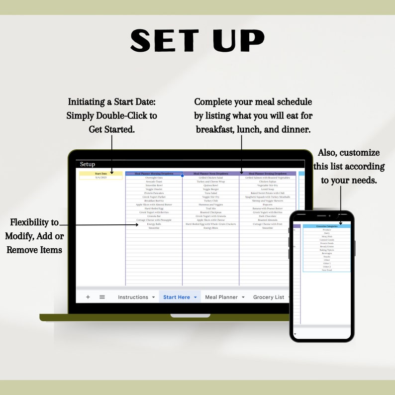 Google Sheet Meal Planner Excel Spreadsheet Weekly Meal Plan Template ...