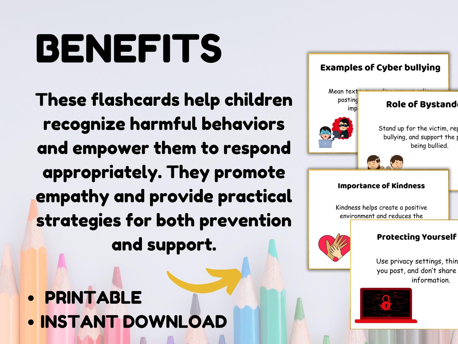 Online Bullying Flash Cards for Kids, Cyberbullying for School Teachers ...