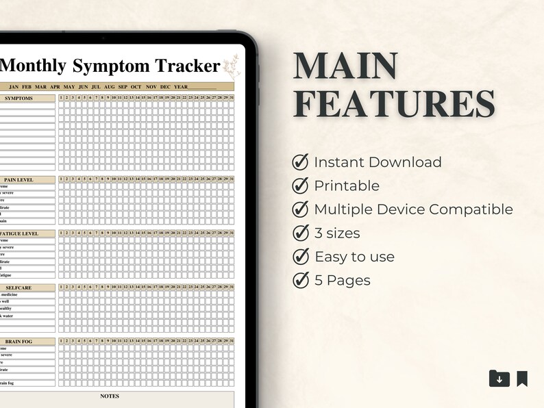 Symptom Tracker Printable, Medical Health Monitoring, Symptom Recording ...