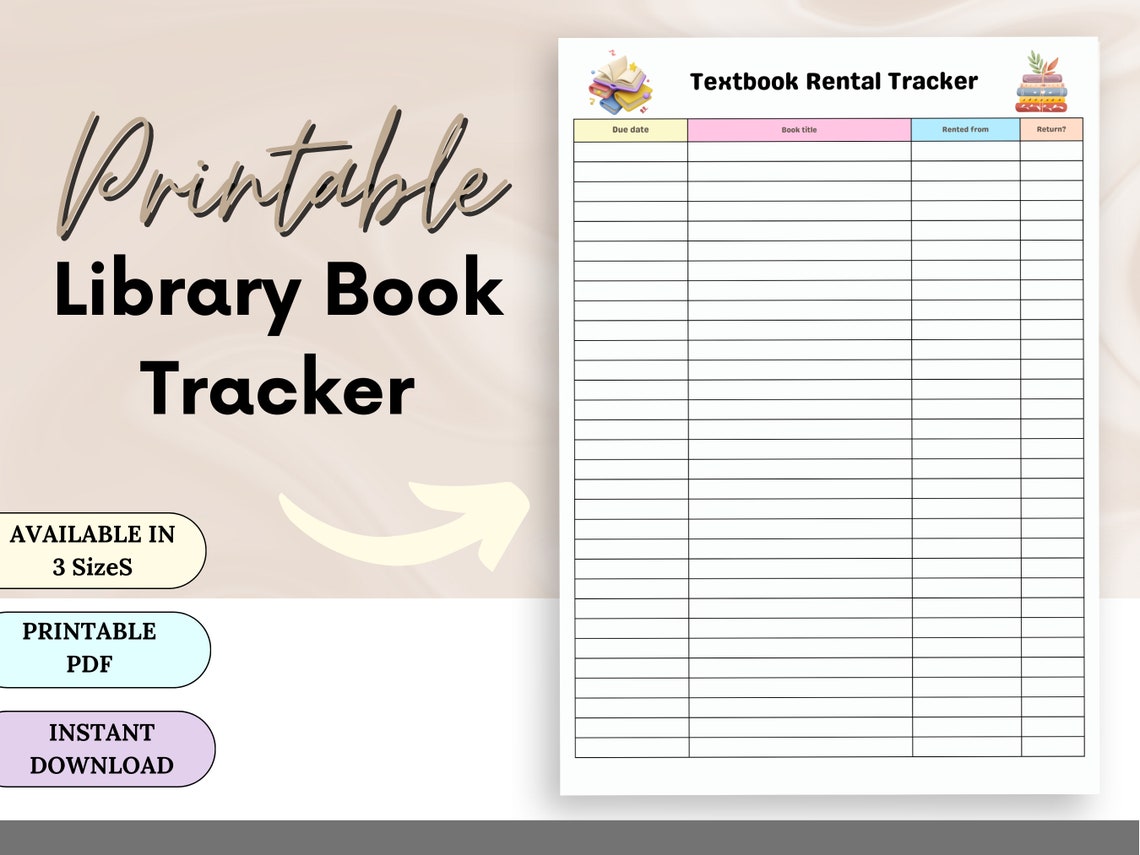 Library Book Tracker Printable Library Planner Book Journal Borrowed ...