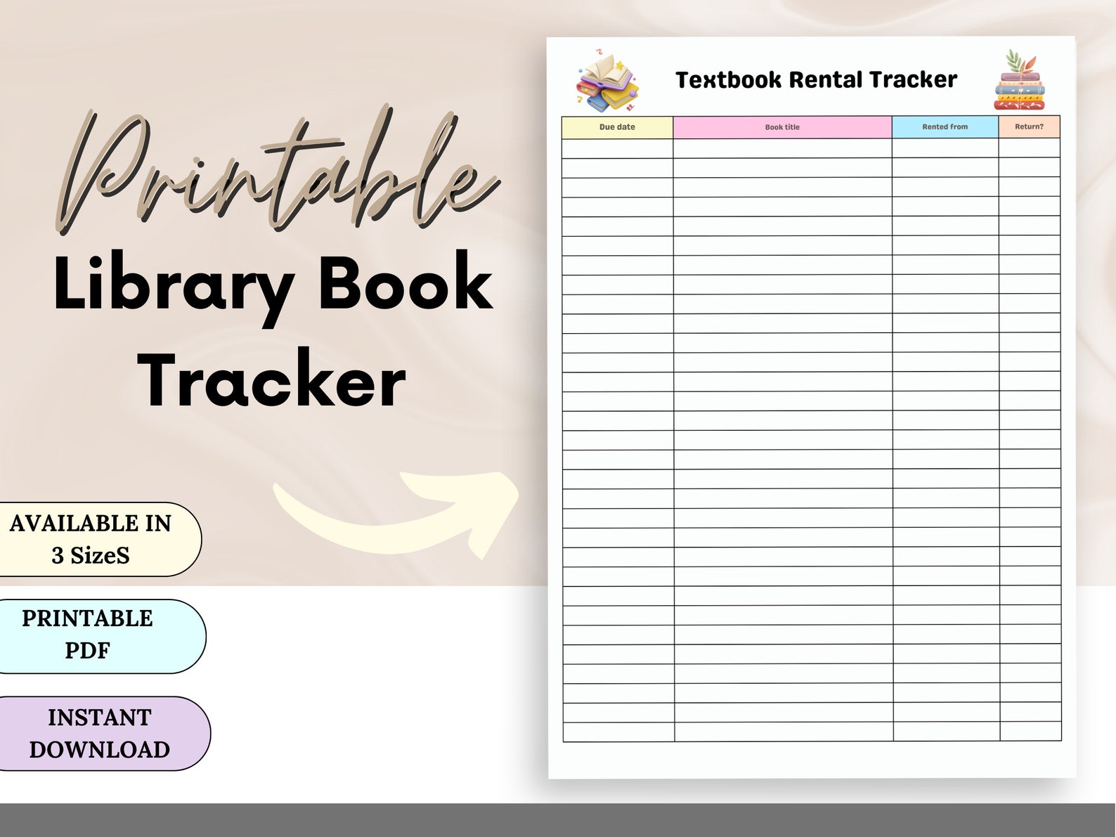 Library Book Tracker Printable Library Planner Book Journal Borrowed ...