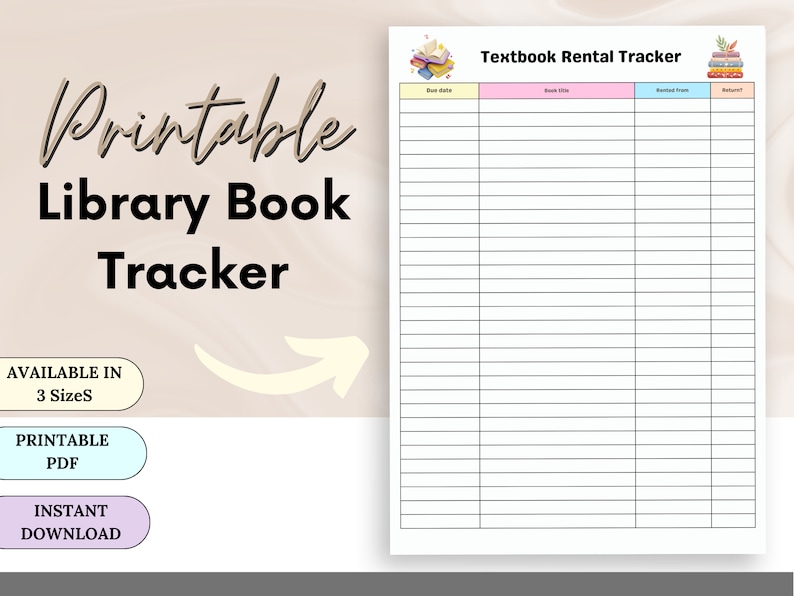 Library Book Tracker Printable Library Planner Book Journal Borrowed ...