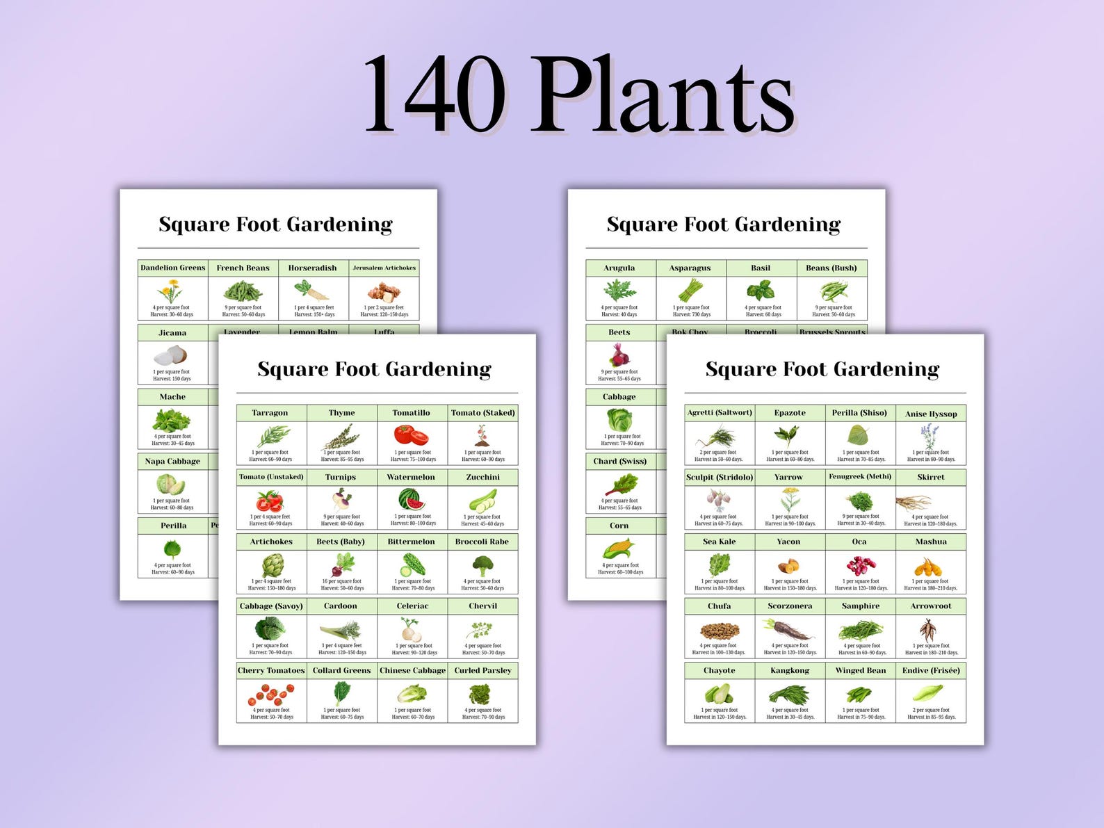 Square Foot Gardening Planner Printable | 140 Plant Spacing Guide ...