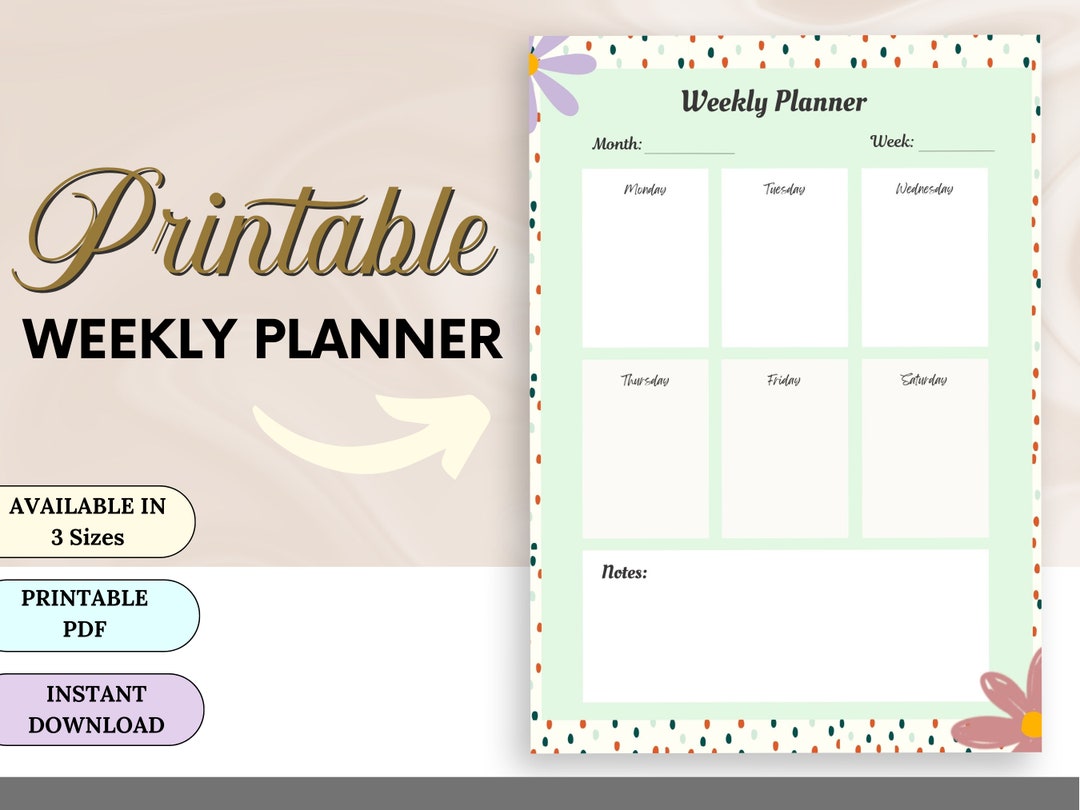 Printable Weekly Planner Minimalist Weekly Schedule and Organizer ...
