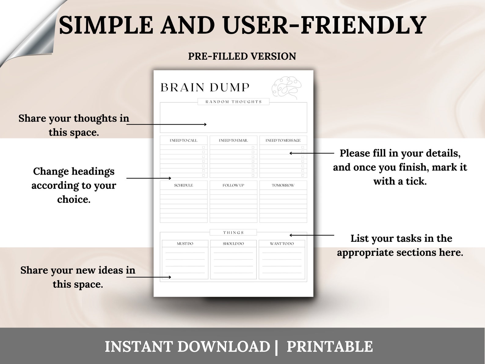 Printable Brain Dump Journal, Thought Organizer, Brain Dump ...