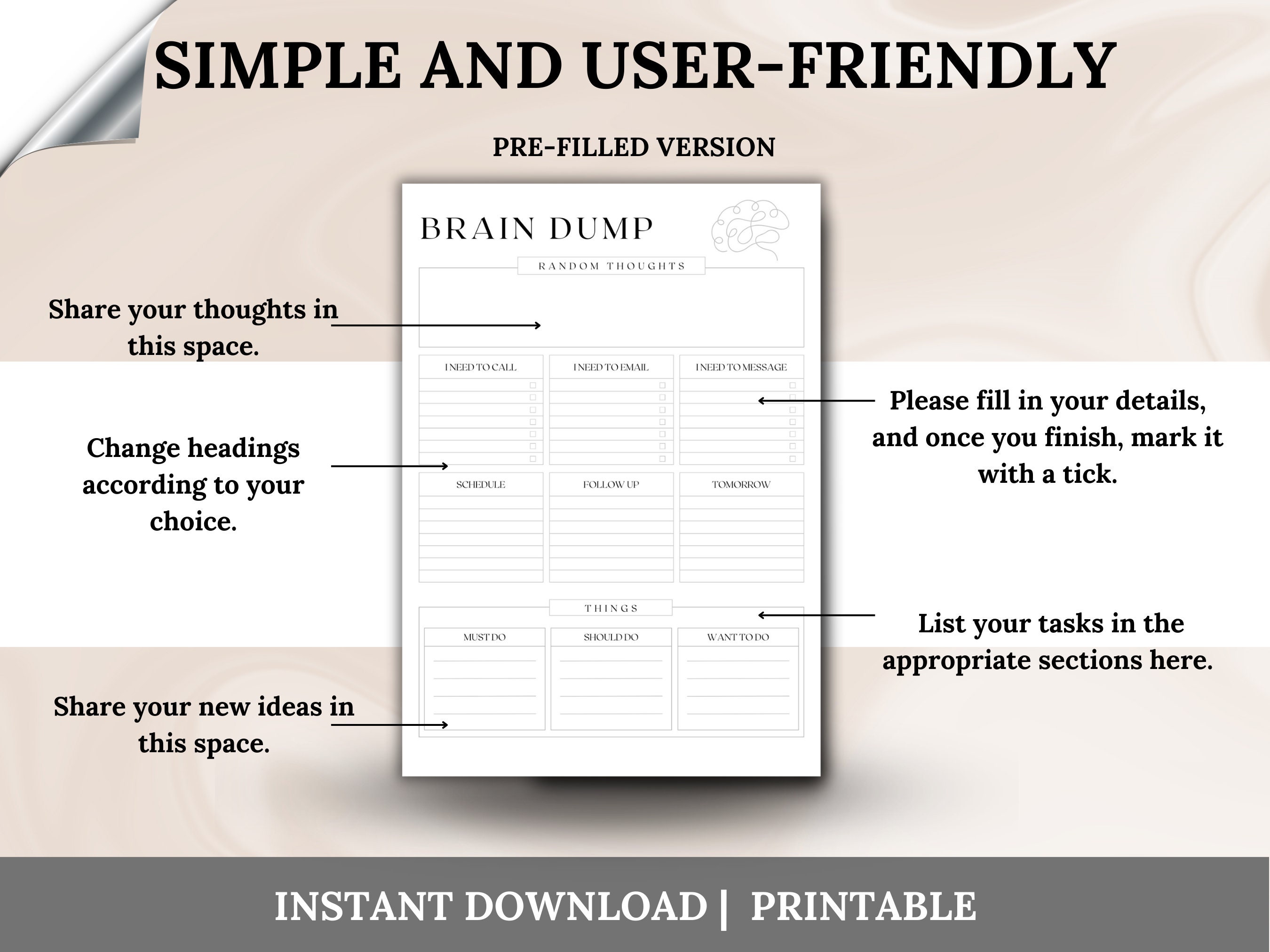 Printable Brain Dump Journal, Thought Organizer, Brain Dump ...