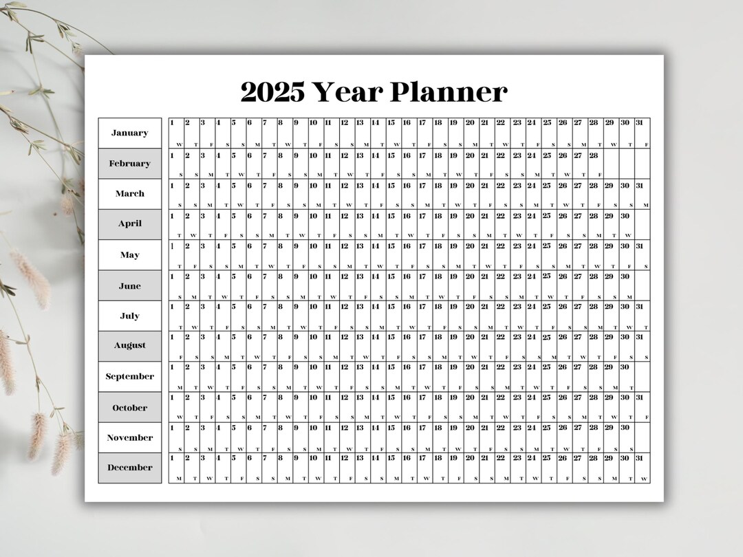 2025 Printable Yearly Planner | Digital Calendar Poster | Year at a ...