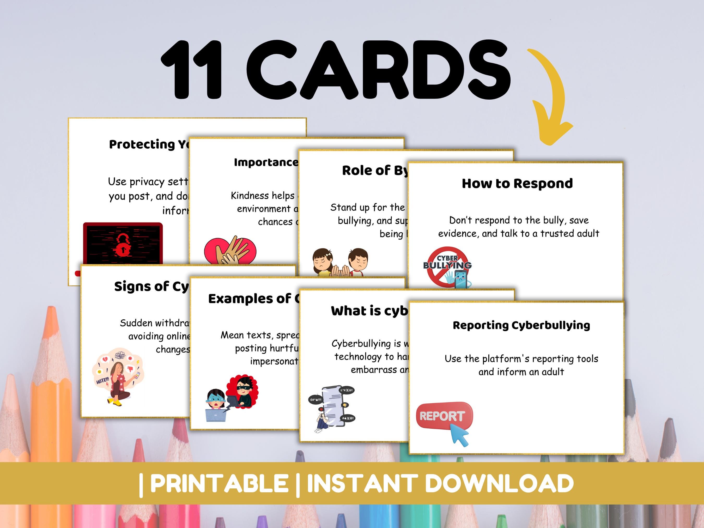 Online Bullying Flash Cards for Kids, Cyberbullying for School Teachers ...