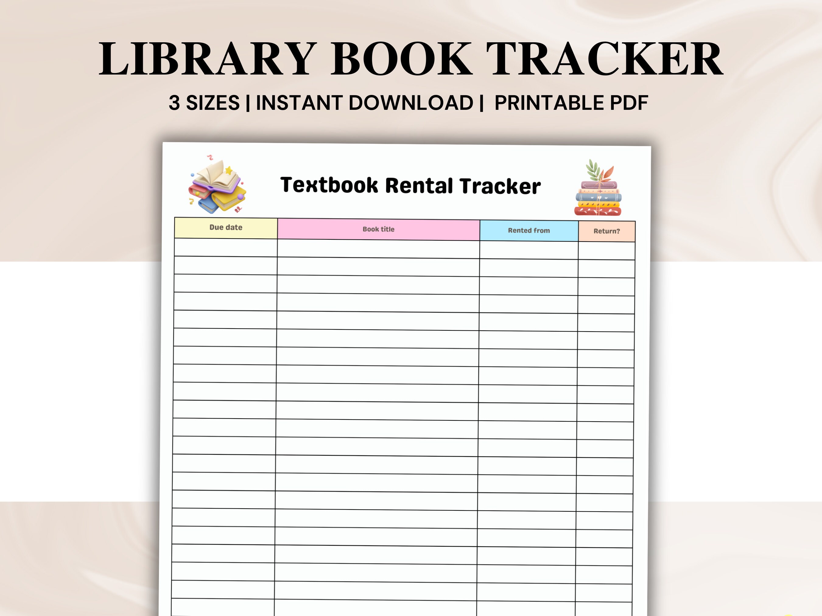Library Book Tracker Printable Library Planner Book Journal Borrowed ...