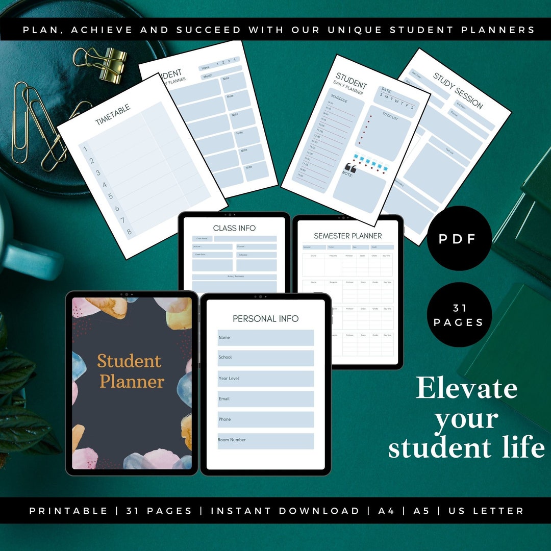 Printable Planner, Printable Student Planner Bundle, Study Planner ...