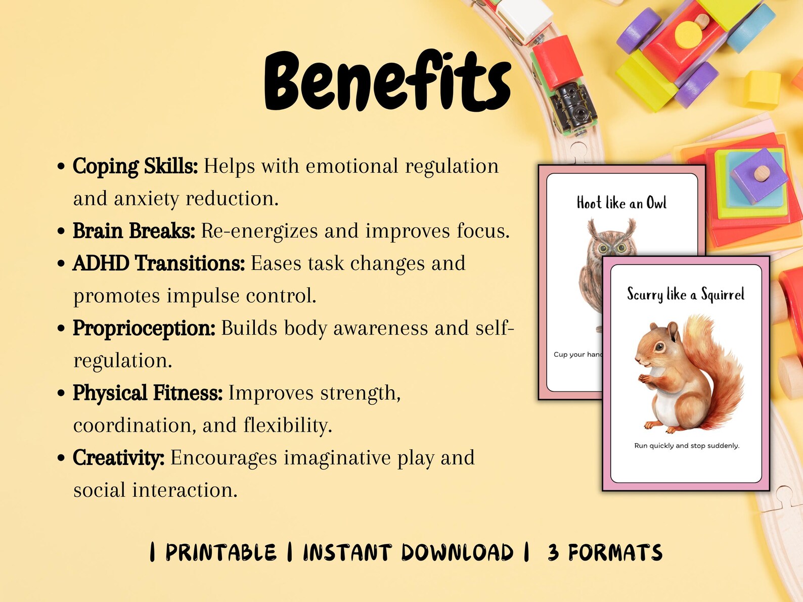 Kids Animal Movement Somatic Cards, Movement Activity, ADHD Transition ...