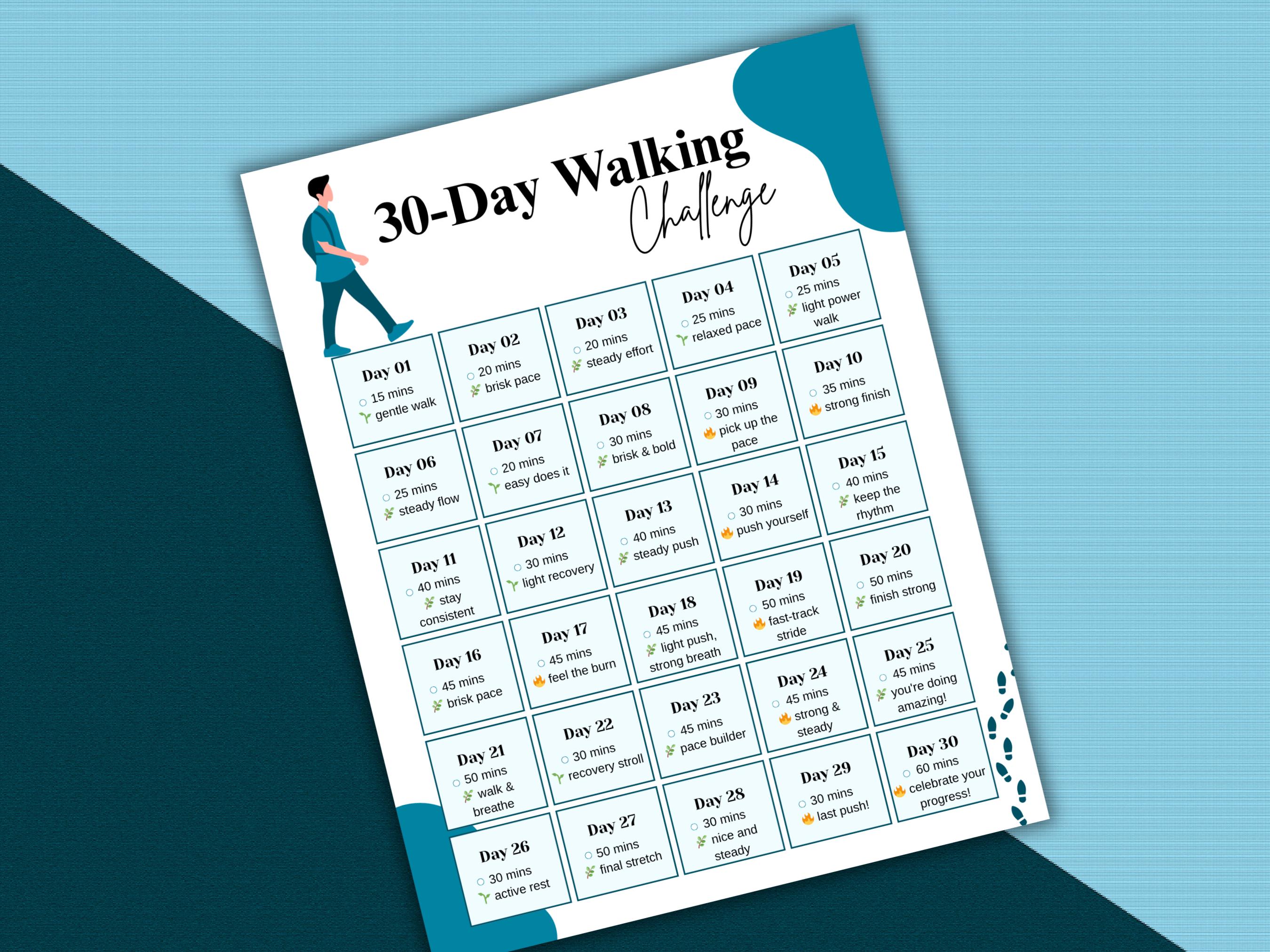30-day Walking Challenge Printable | Fitness Tracker PDF | Daily Cardio ...