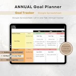 Goal Planner Google Sheets Spreadsheet, Goals Setting and Productivity ...