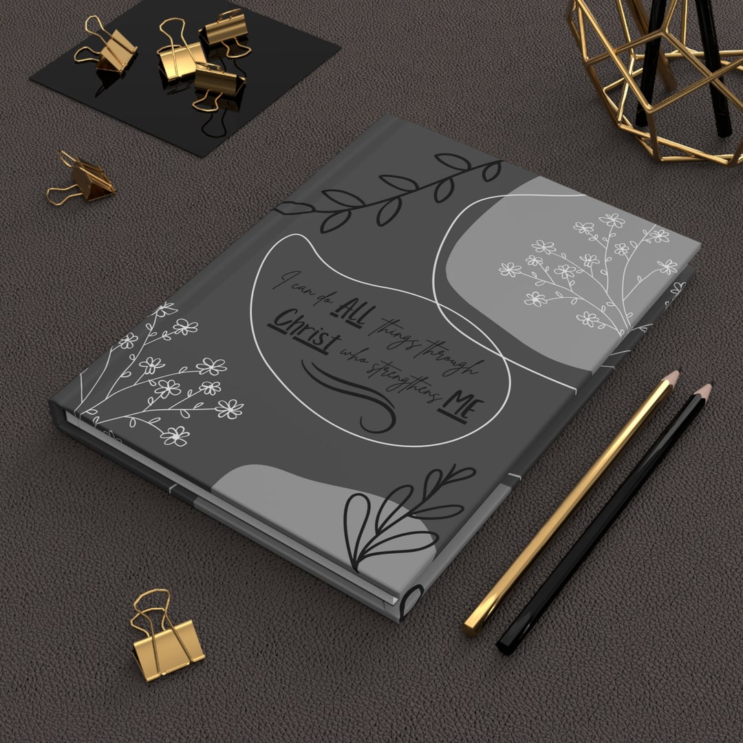 Boho Gray Strength Christian Bible Verse Hardcover Journal | Prayer Journal | Faith Journal ...