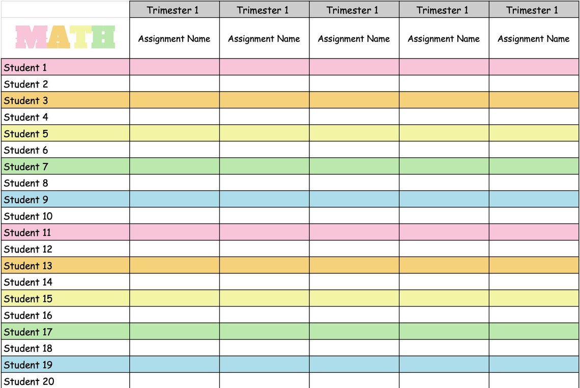 Elementary School Grade Book (5 Tabs - Math, Reading, Writing, Science ...