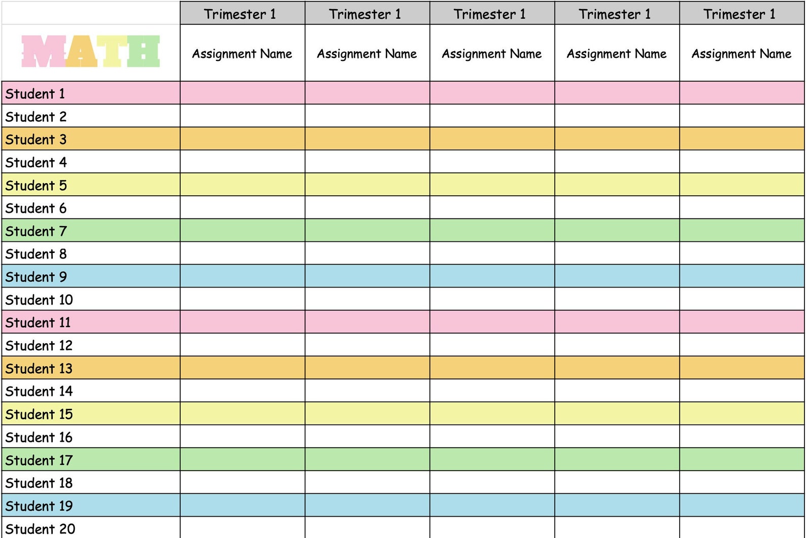 Elementary School Grade Book (5 Tabs - Math, Reading, Writing, Science ...