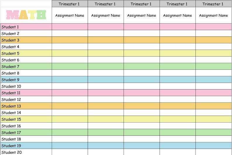 Elementary School Grade Book (5 Tabs - Math, Reading, Writing, Science ...