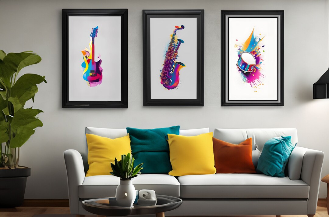 Musical Instruments Digital Wall Art Set of 3 Decorative Items - Etsy