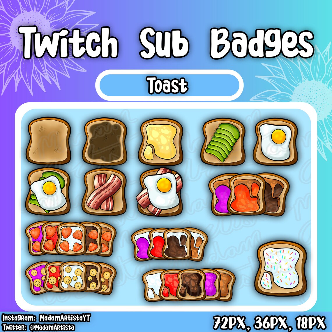 Toast Varieties | Sub Badges PNG | Designed for Twitch, Discord, Sub, Streamers | Graphic | Food ...
