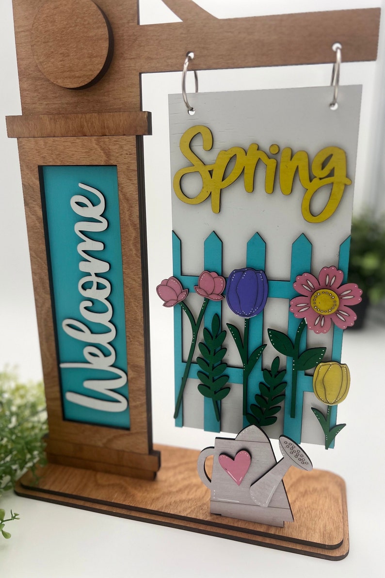 Welcome Spring, Interchangeable Post Sign, Post Attachments, Tabletop ...