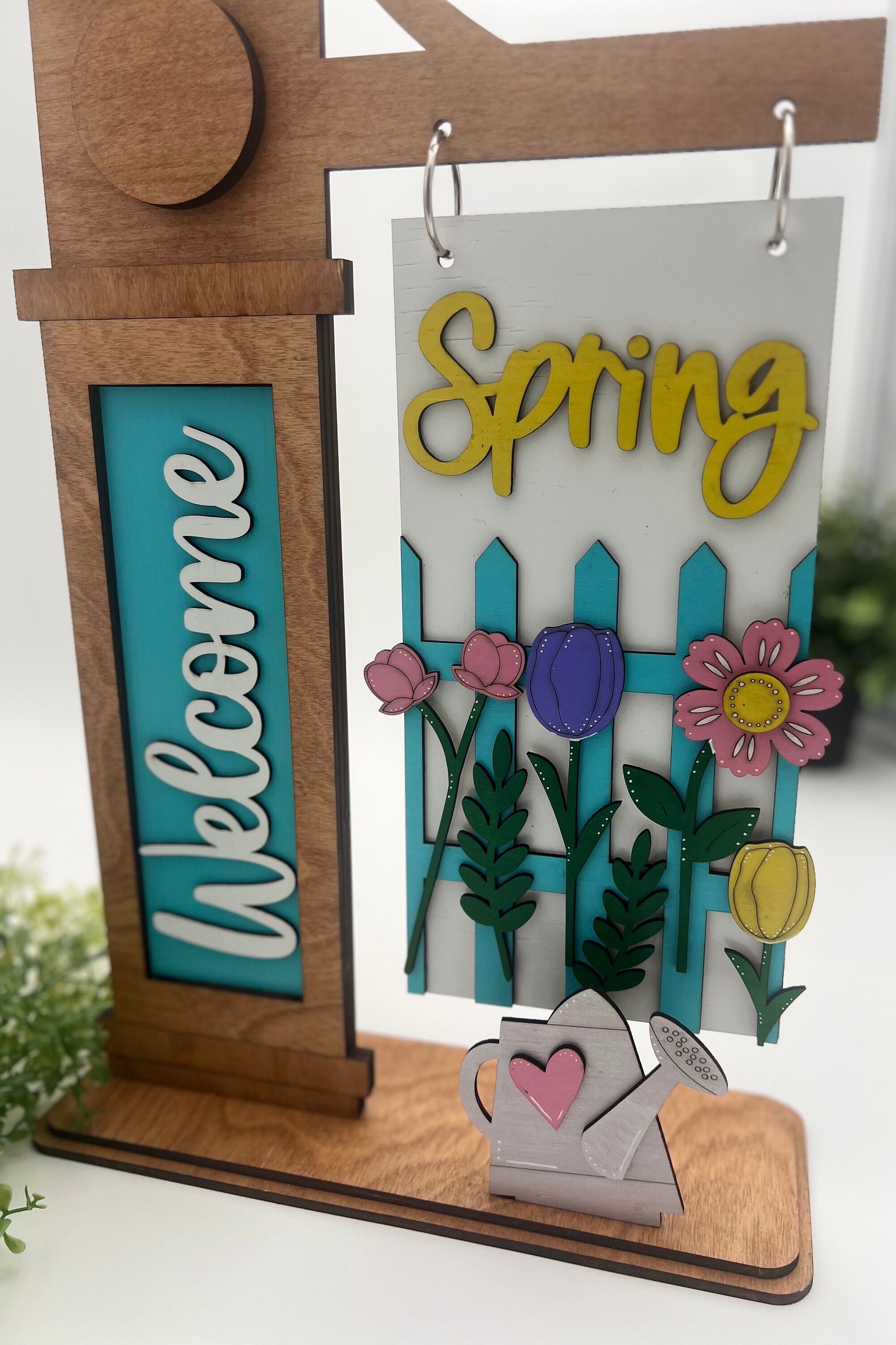 Welcome Spring, Interchangeable Post Sign, Post Attachments, Tabletop ...