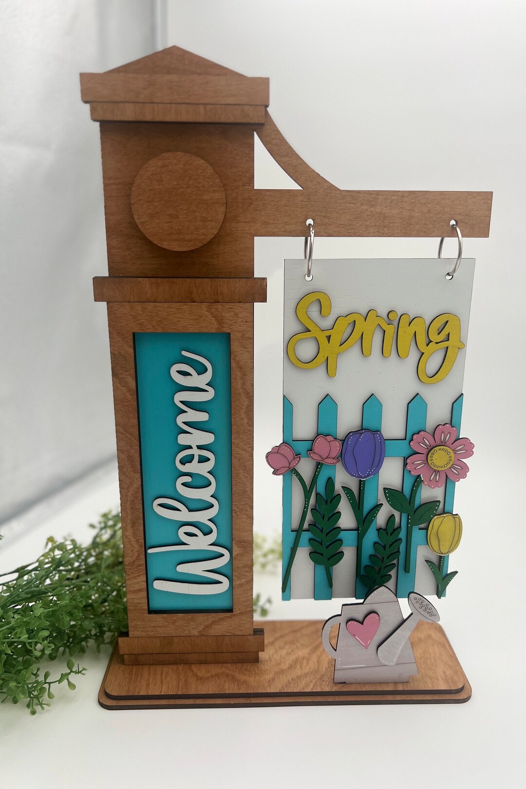Welcome Spring, Interchangeable Post Sign, Post Attachments, Tabletop ...
