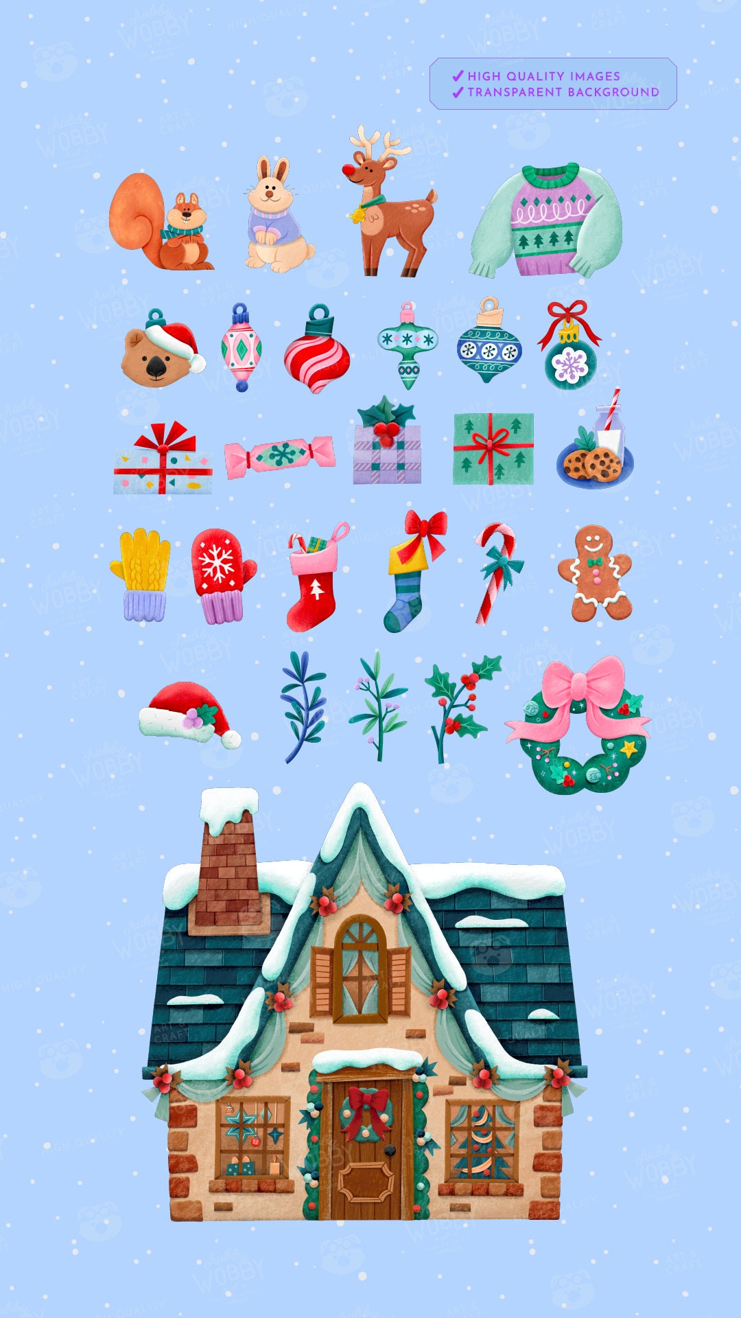 Christmas Premium Clipart Merry Christmas Illustration for - Etsy